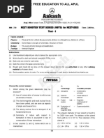 Aakash PT 1 QUESTION PAPER | PDF | Epithelium | Force