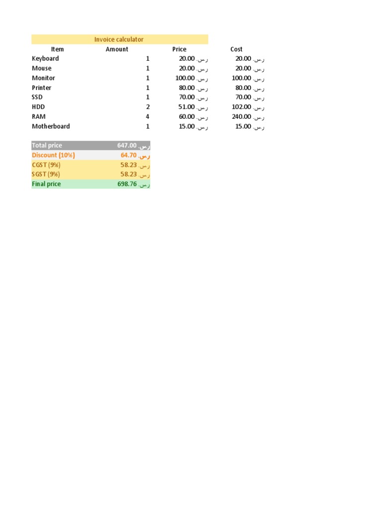 Nasser CLASS 12 Invoice Calculator | PDF