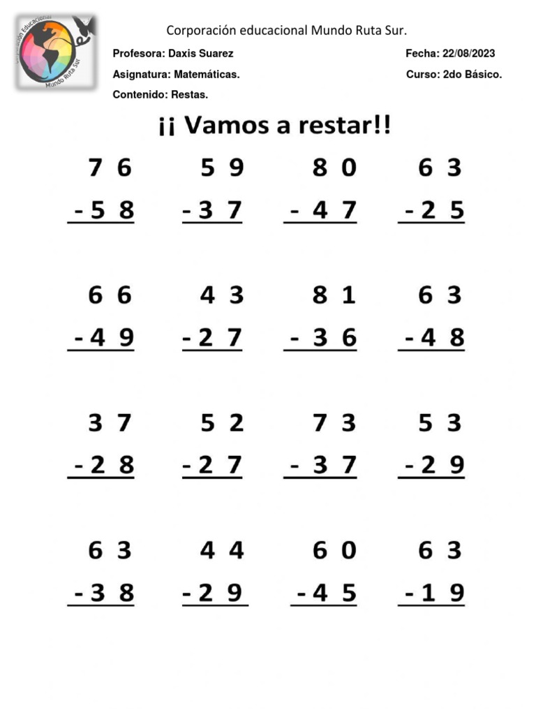 Guia 2do Matematicas Restas Pindiendo Prestado | PDF