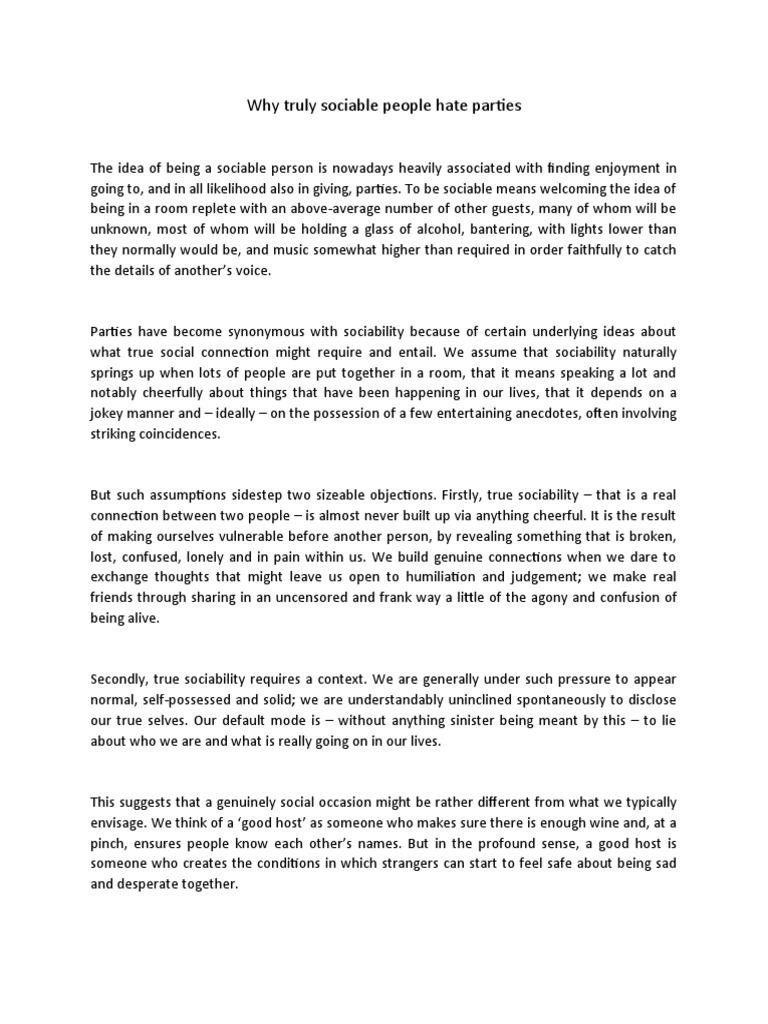 Why Truly Sociable People Hate Parties | PDF