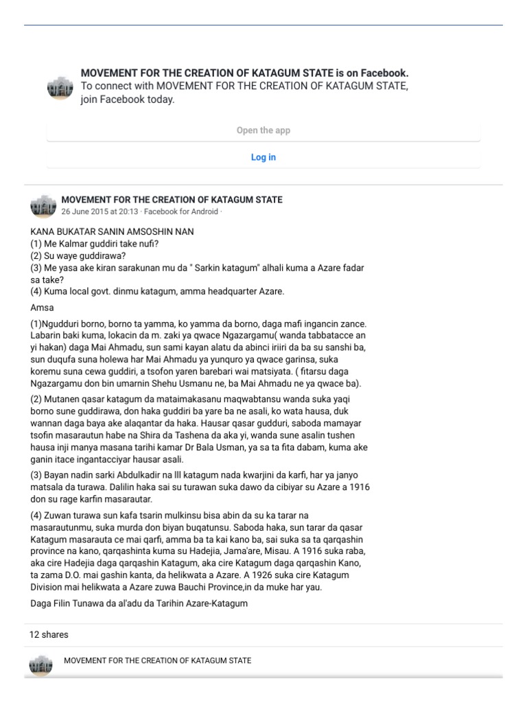 Kana Bukatar... - Movement For The Creation of Katagum State - F | PDF ...