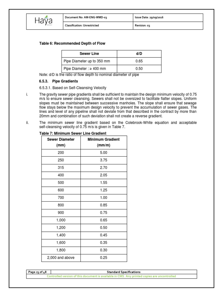Sewage Slope and Depth of Flow | PDF | Sanitary Sewer | Environmental ...