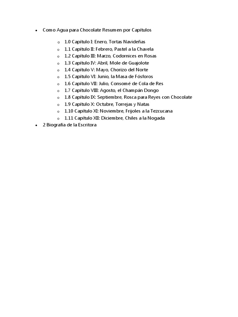 Como Agua Para Chocolate Resumen Por Capítulos | PDF