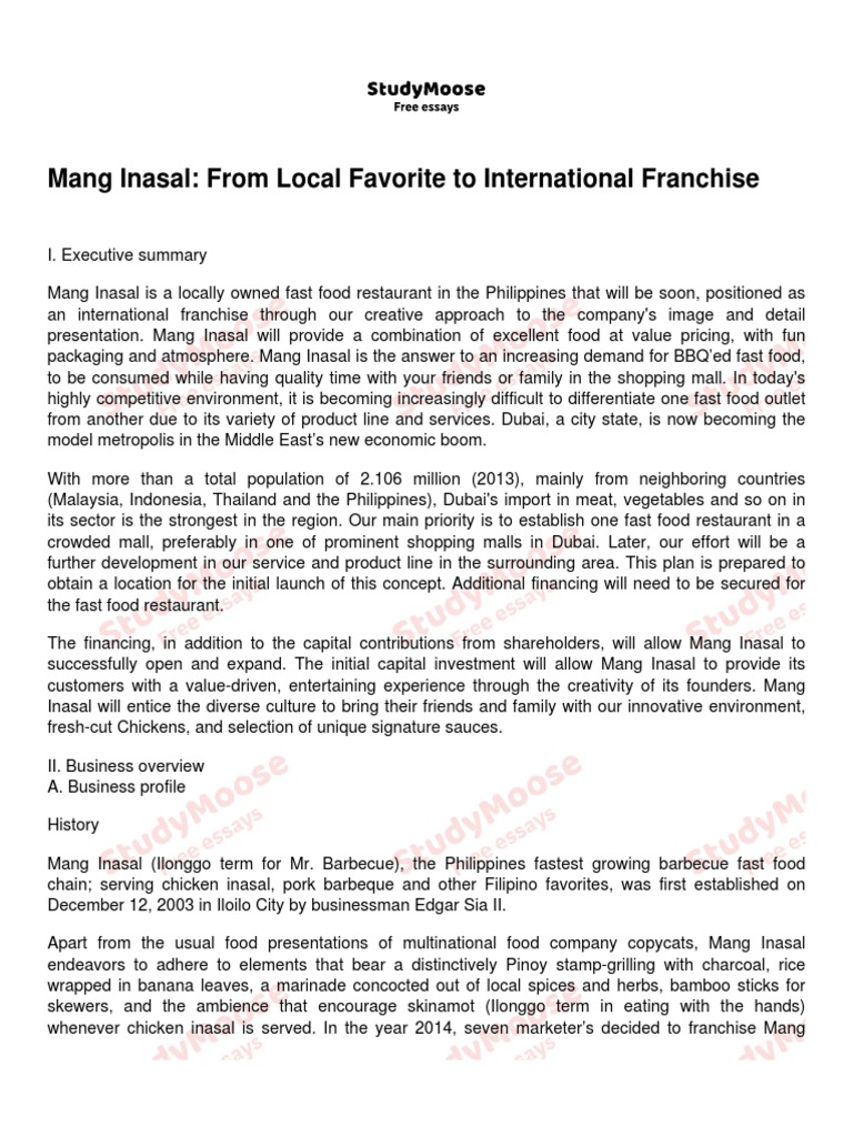 Mang Inasal From Local Favorite To International Franchise | PDF | Equity (Finance) | United ...