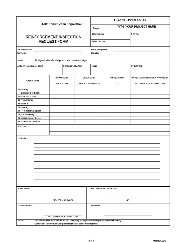 03-Reinforcement Inspection Request Form | PDF