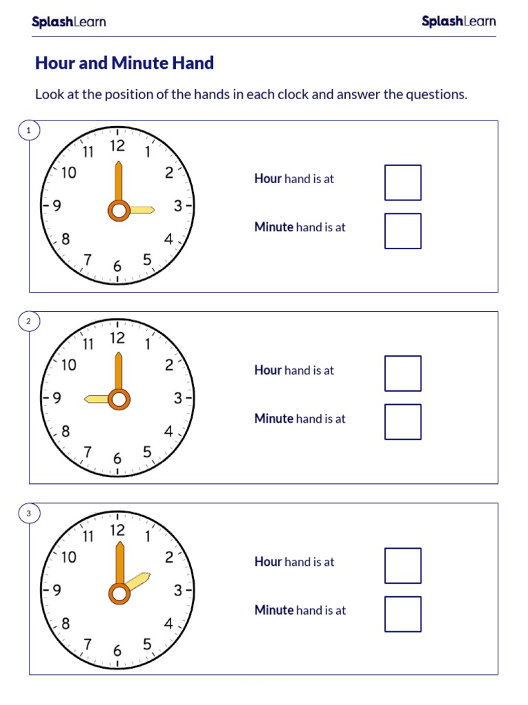 Hour Hand and Minute Hand Worksheet | PDF