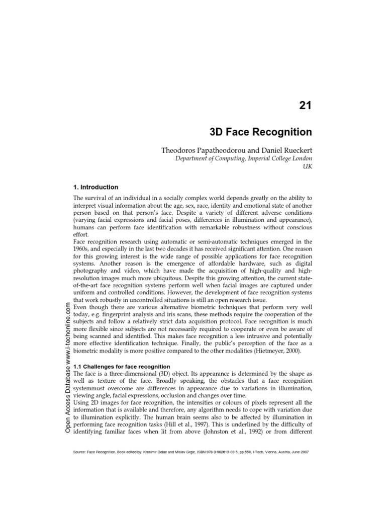 InTech-3d Face Recognition | PDF | Eigenvalues And Eigenvectors | Teaching Mathematics