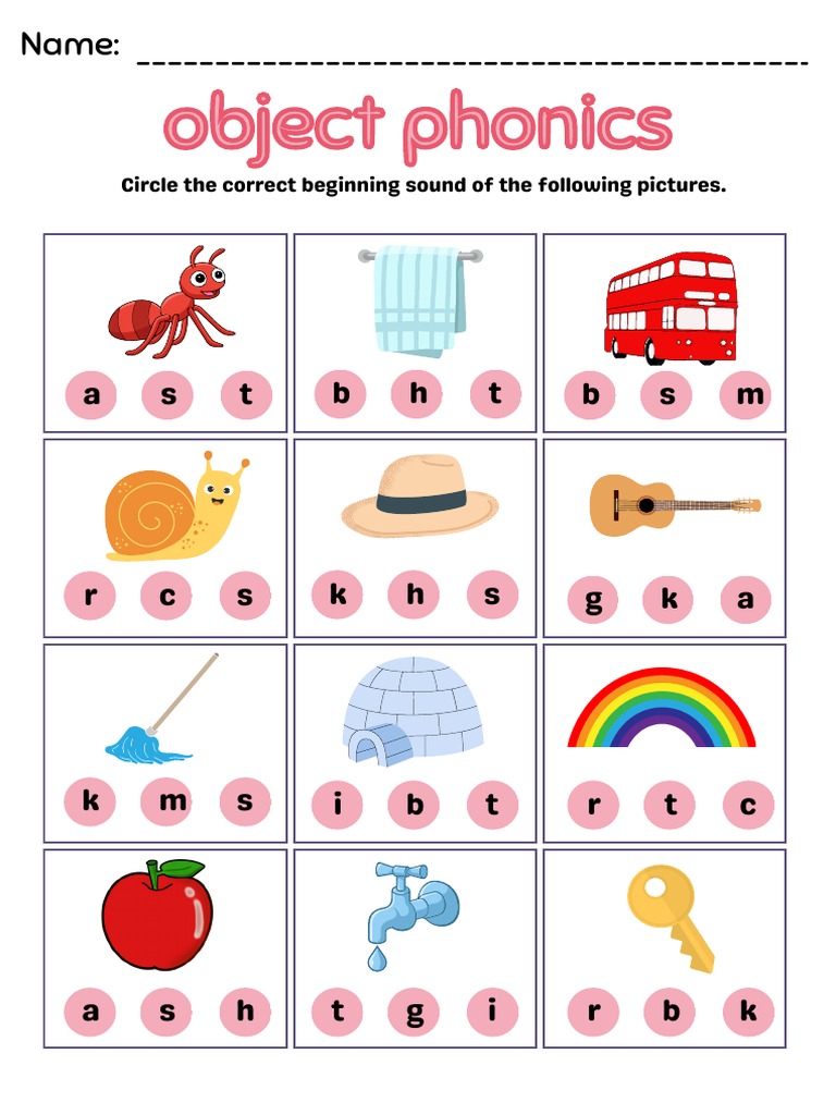 Beginner Object Phonics Activity Worksheet | PDF