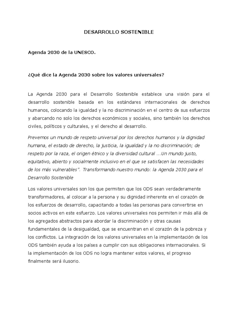 Agenda 2030 de la UNESCO y Valores Universales | PDF | Sustentabilidad ...