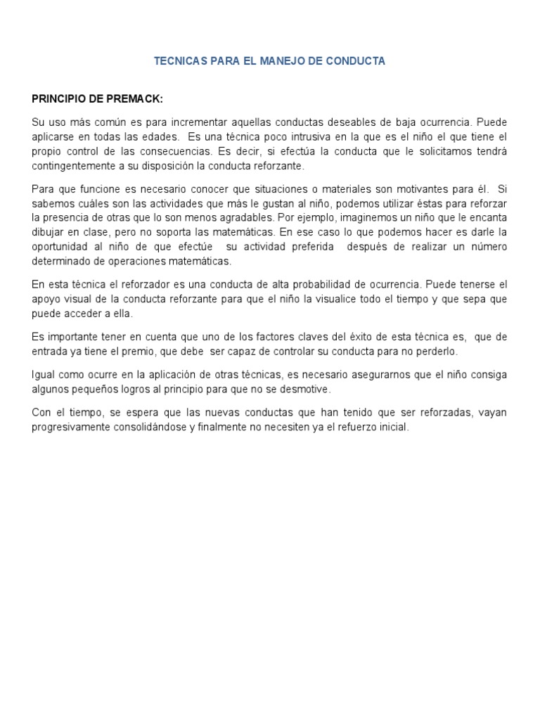 Técnicas de Manejo de Conducta Infantil | PDF | Comportamiento