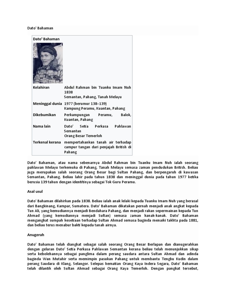 Dato Bahaman | PDF