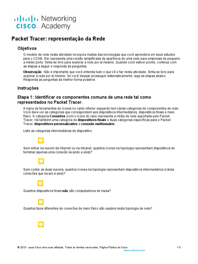 1.5.7 Packet Tracer Network Representation PT BR | PDF | Rede de computadores | Topologia de rede