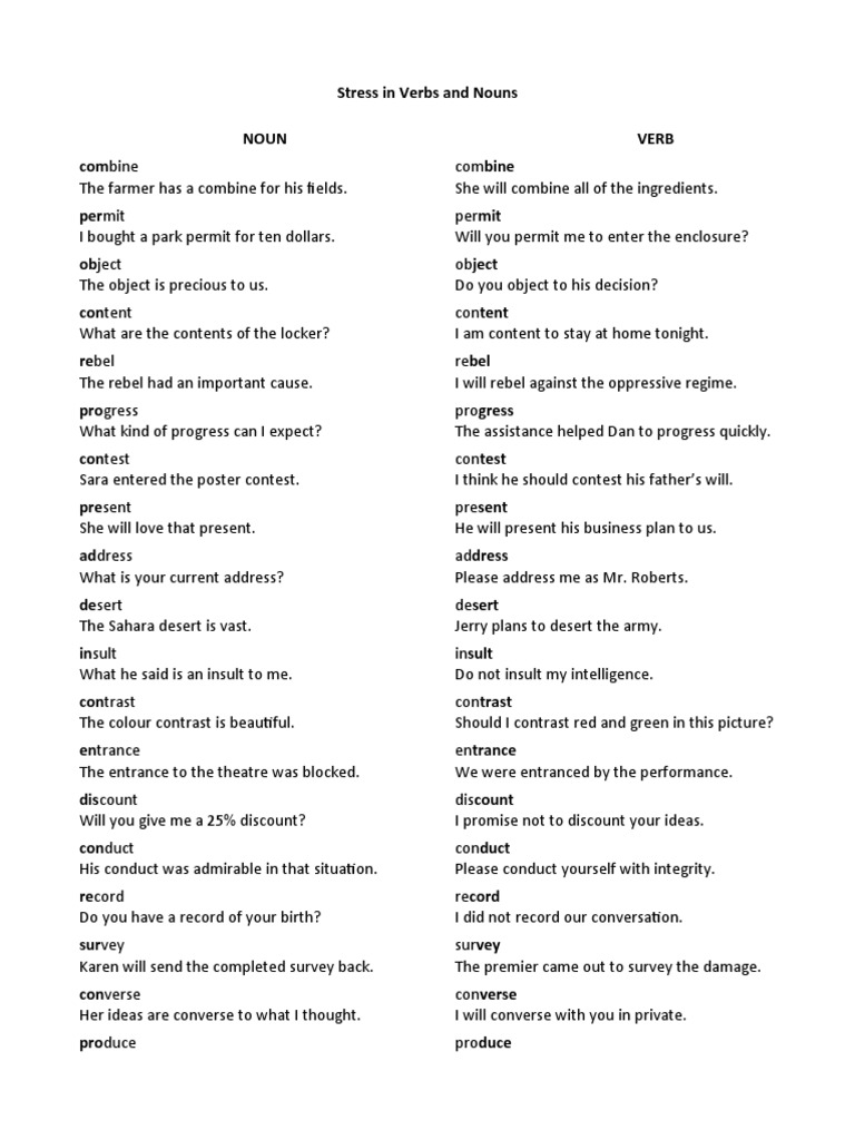 Stress in Verbs and Nouns | PDF