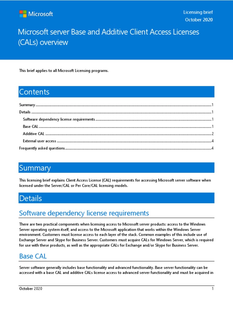 CALs Guide | PDF | Microsoft Exchange Server | Server (Computing) CALs Guide | PDF | Microsoft Exchange Server | Server (Computing)