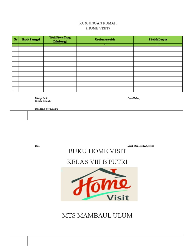 Buku Home Visit Kelas VIII B Putri | PDF