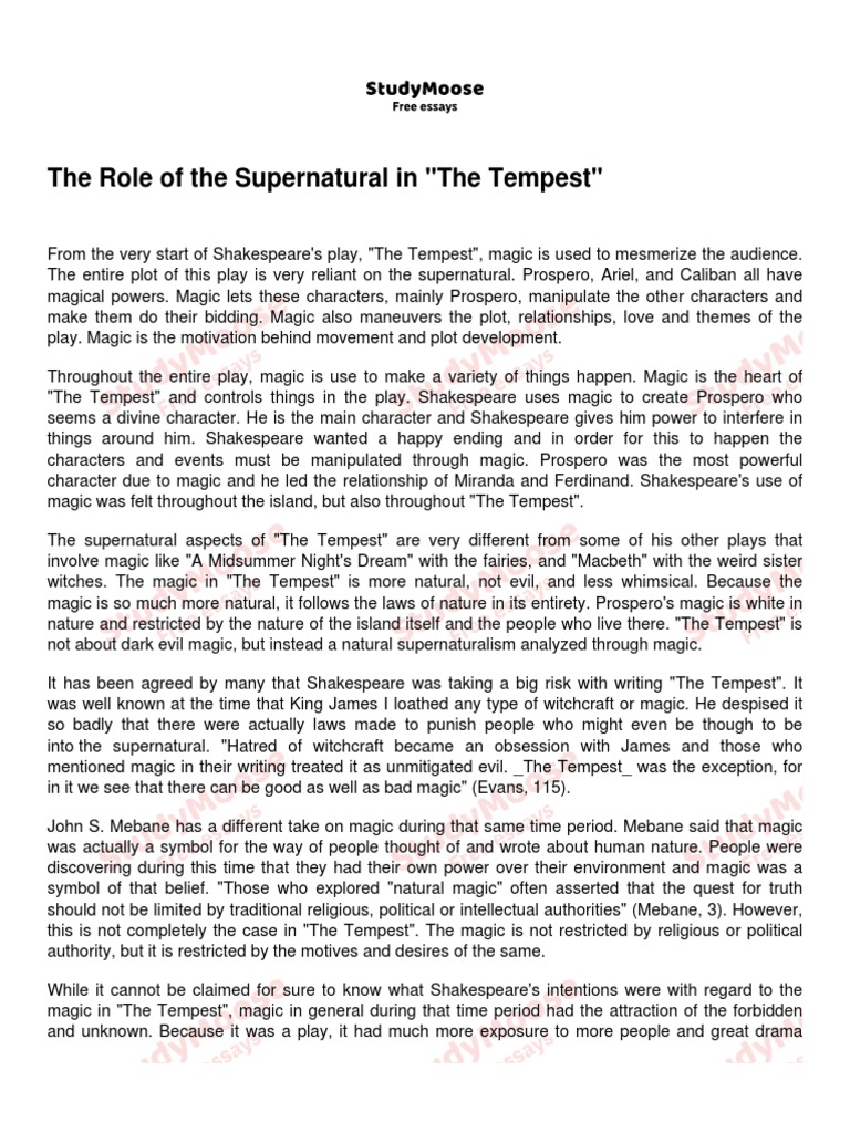 Supernatural Elements in The Tempest | PDF | The Tempest
