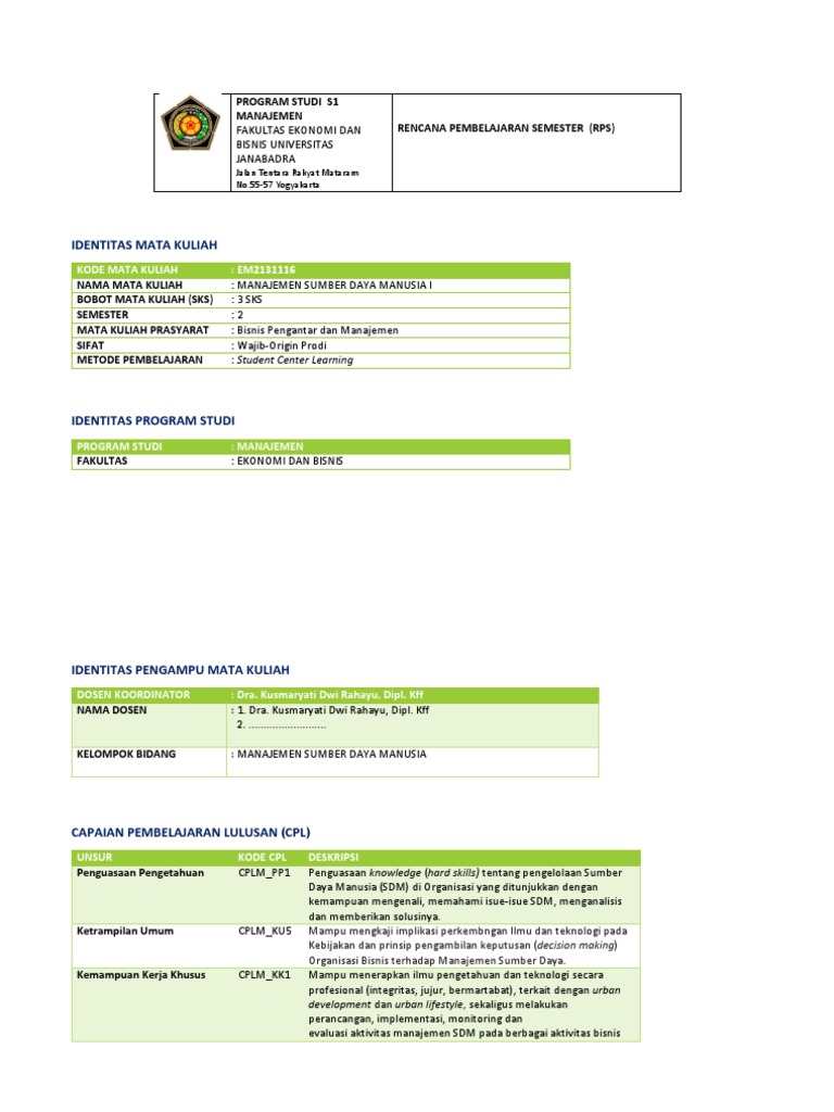 RPS Obe - MSDM I - Kusmaryati | PDF