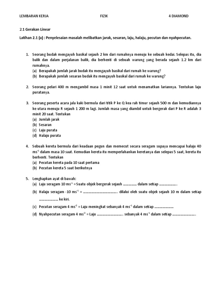 Latihan Gerakan Linear Fizik 4 Diamond | PDF | Griya & Taman