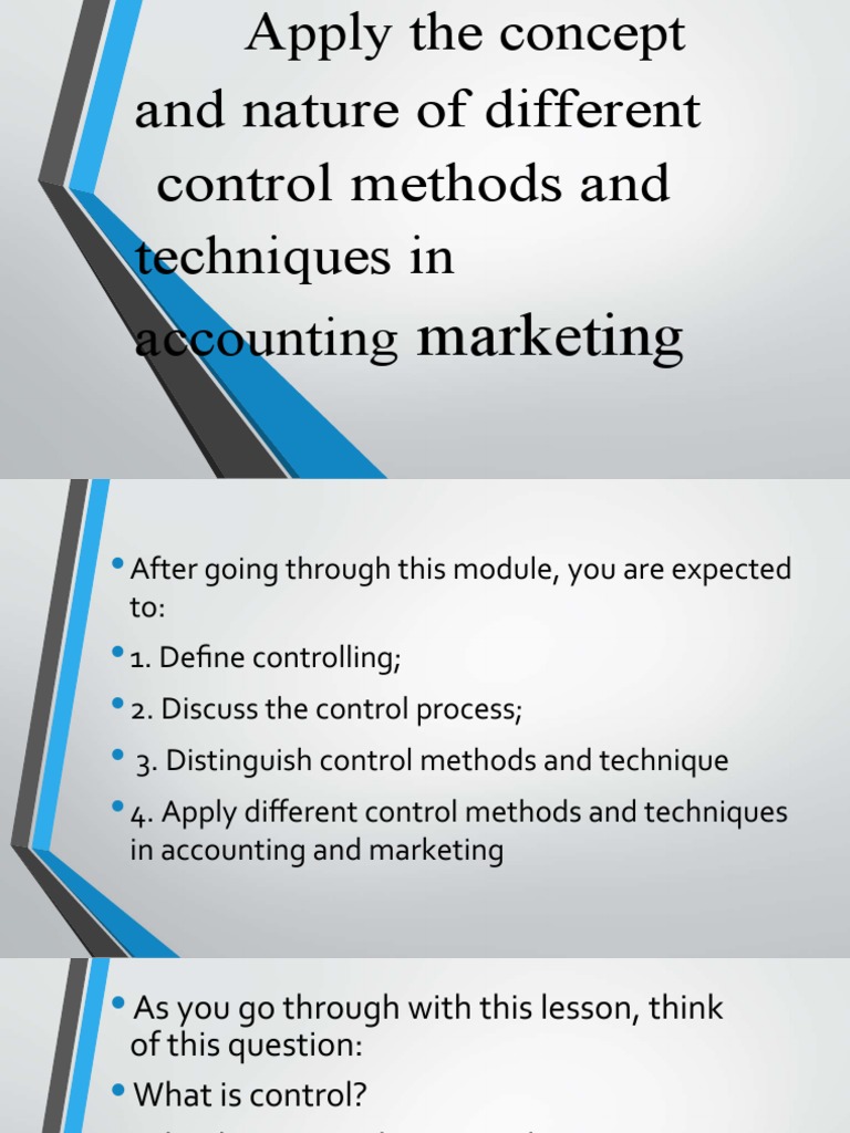 Apply The Concept and Nature of Different Control Methods and Techniques in Acco | Download Free ...