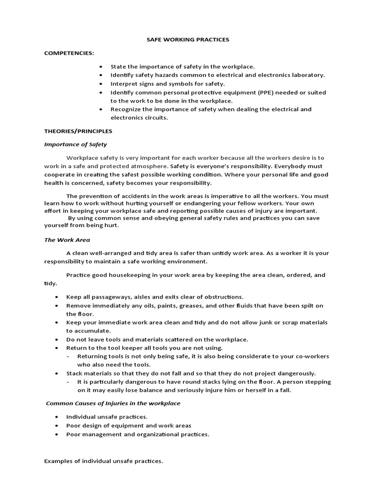 Safe Working Practices | PDF | Voltage | Personal Protective Equipment