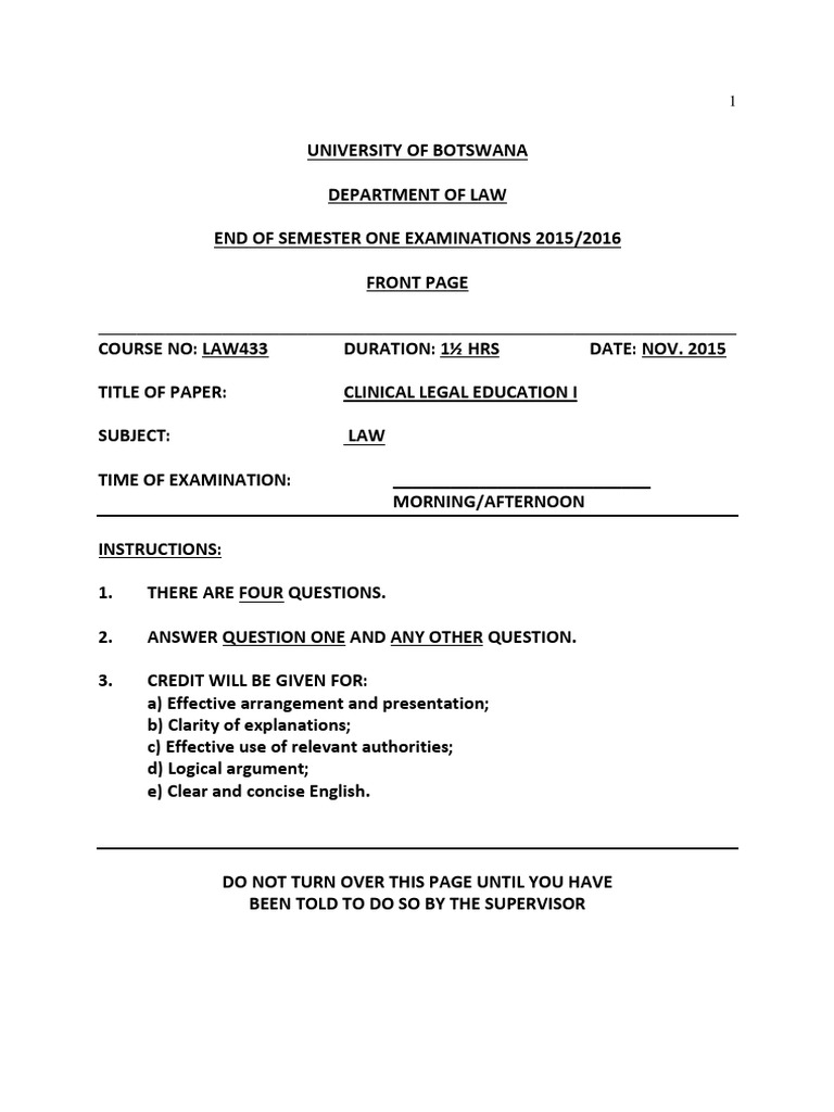Clinical Legal Education University of Botswana 2015 Exam Question ...