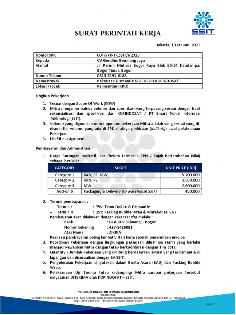 Contoh SPK Vendor Dismantle | PDF | Bisnis | Pengelolaan Keuangan & Uang