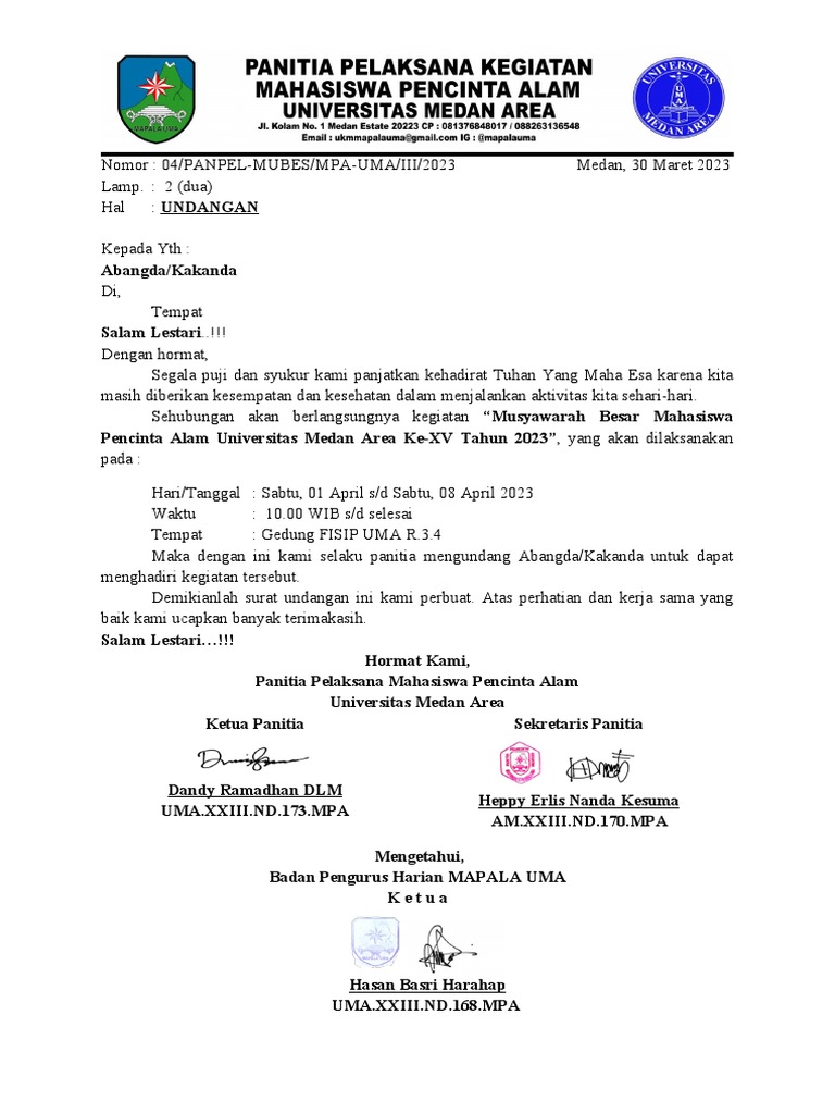 Surat Undangan Mubes Mpa 2023 Online | PDF