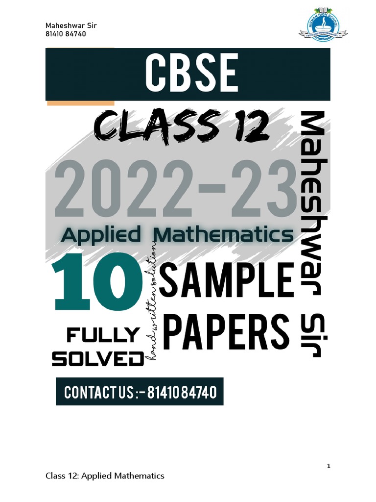 Applied Mathematics Class 12 - 10 Sample Paper Sets | PDF | Probability ...