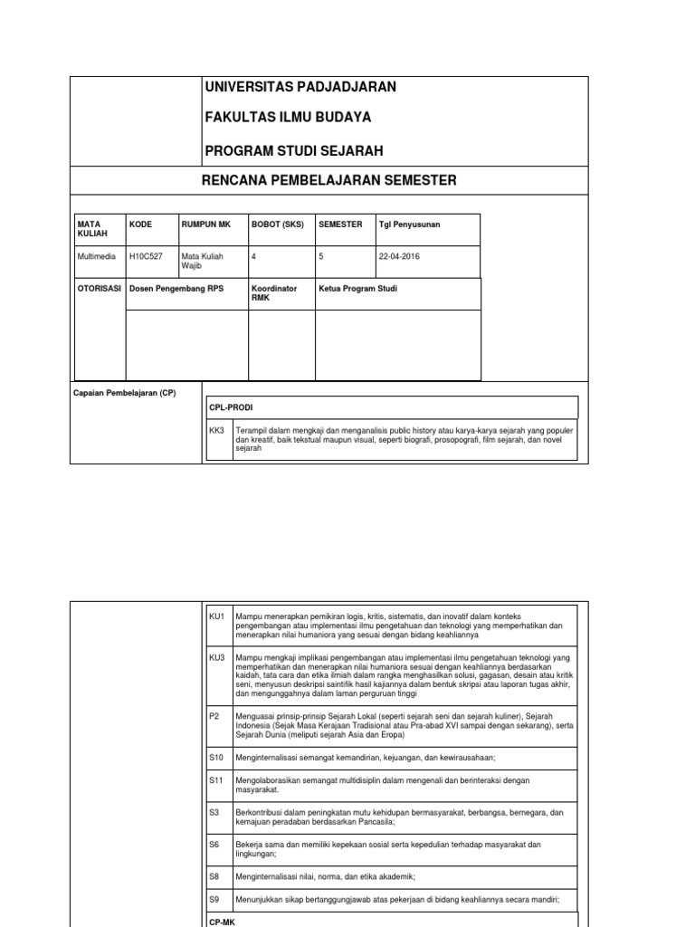 RPS Mata Kuliah Multimedia | PDF
