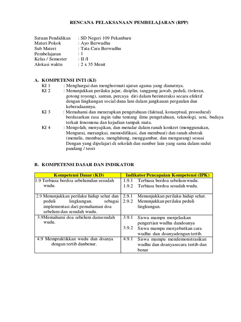 RPP PTK Wudhu | PDF
