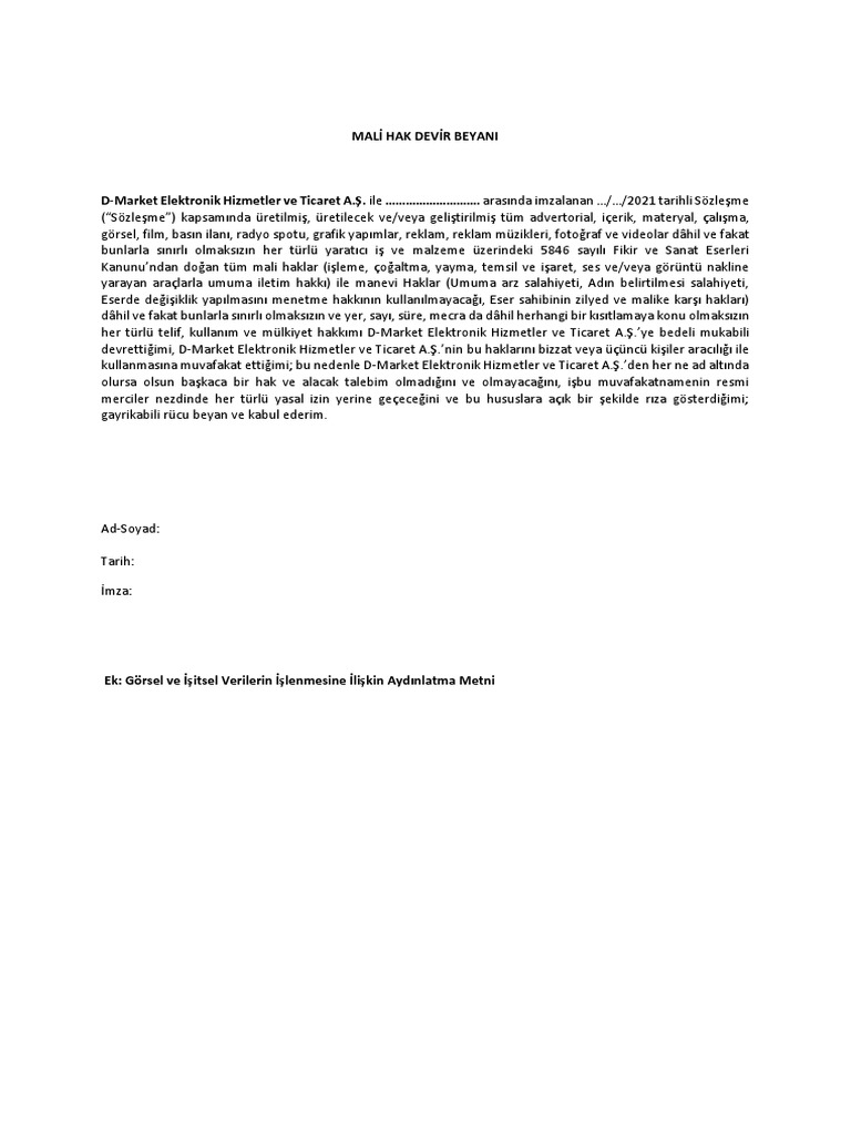 Mali Hak Devir Beyani | PDF