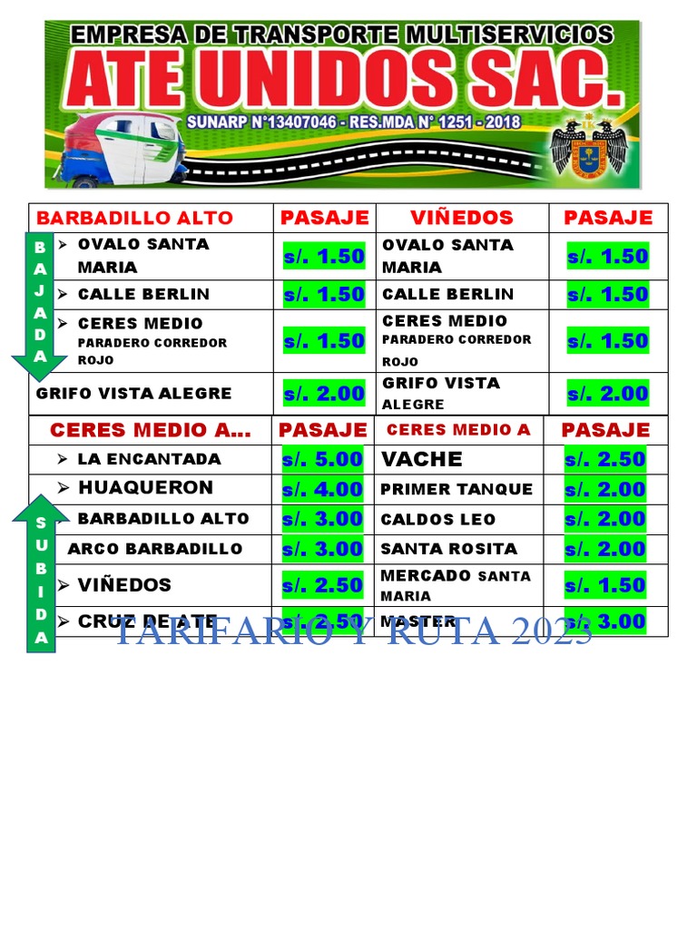 Tarifario 2023 | PDF