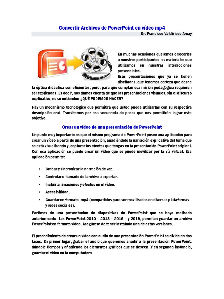 Convertir Archivos PowerPoint en Vídeo mp4 | PDF | Microsoft PowerPoint | Archivo de computadora