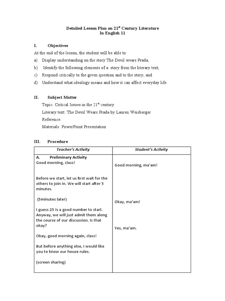 Detailed Lesson Plan (Lit) ) | Download Free PDF | Literary Realism ...