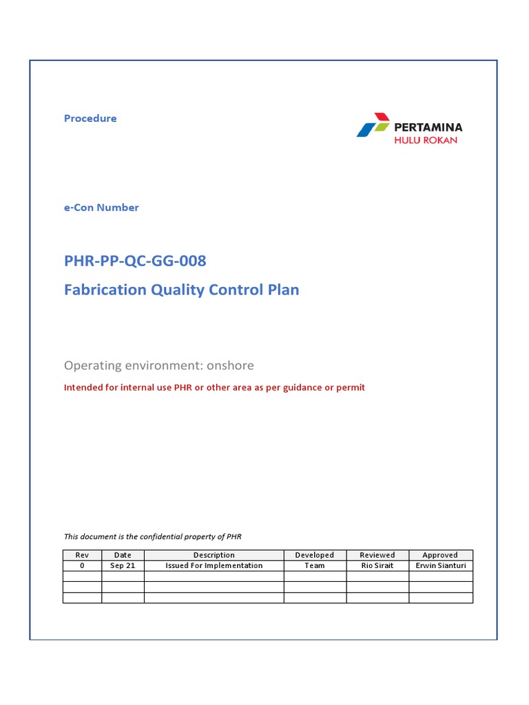 PHR-PP-QC-GG-008 Fabrication Quality Control Plan | PDF | Specification (Technical Standard ...
