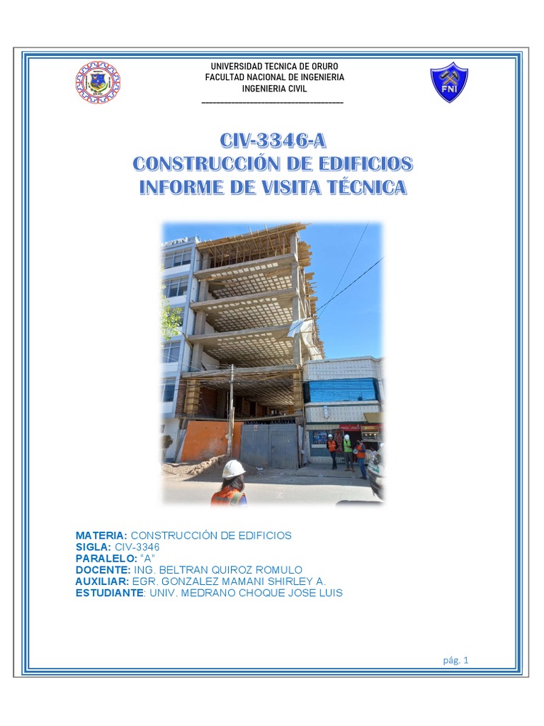 Civ-3346 Construccion de Edificios Informe de Visita Técnica | PDF | Hormigón | Ingeniero civil