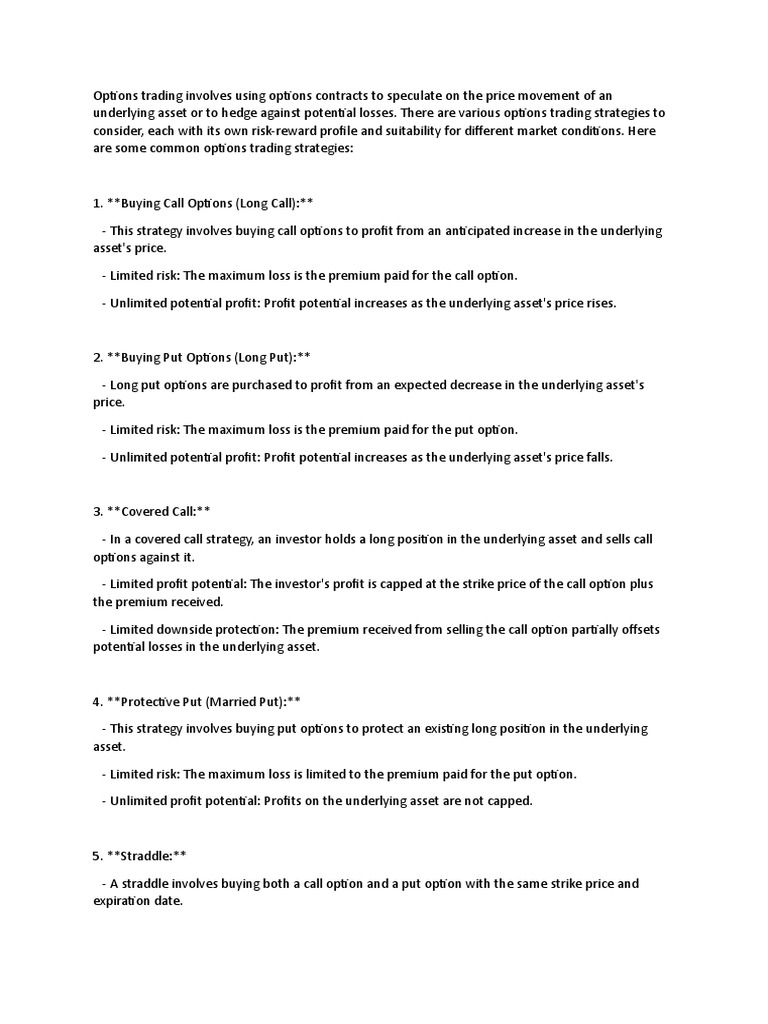 Option Trading Strategy | PDF | Option (Finance) | Put Option