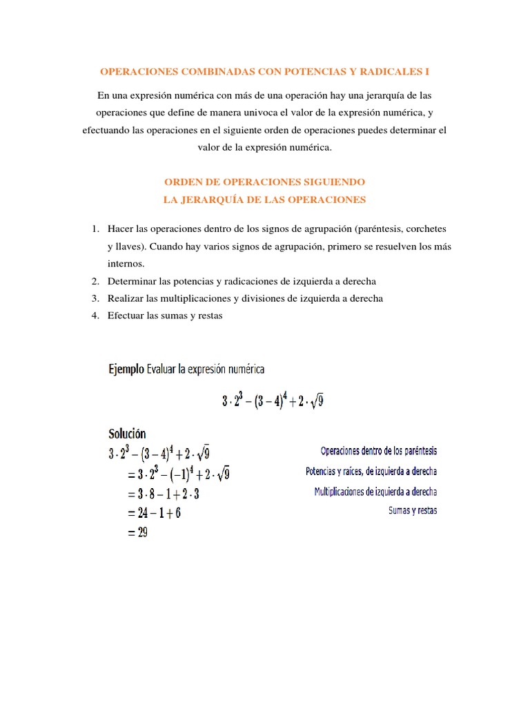 Operaciones Combinadas Con Potencias y Radicales I | PDF