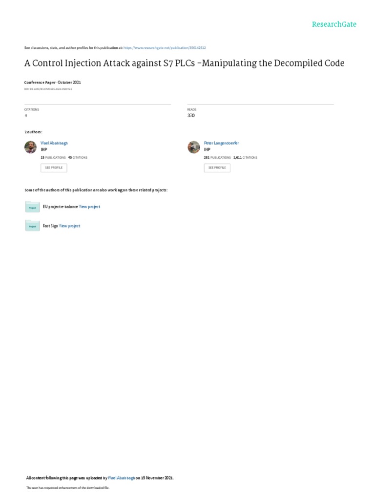 A Control Injection Attack Against S7 Plcs - Manipulating The Decompiled Code | PDF ...