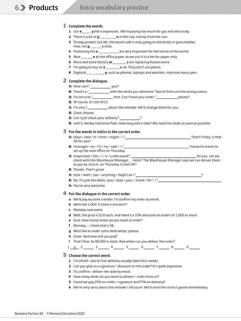 A2 Extra Vocab Unit 6 Pdf