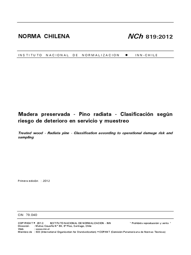 NCh819 - 2012 Madera Clasificacion Segun Riesgo Deterioro | PDF