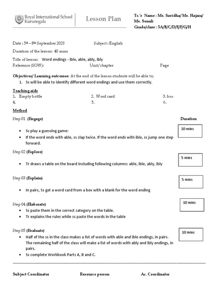 5A-H - English - T3 - LP - 02 - (Word Endings - Ible, Able, Ably, Ibly ...