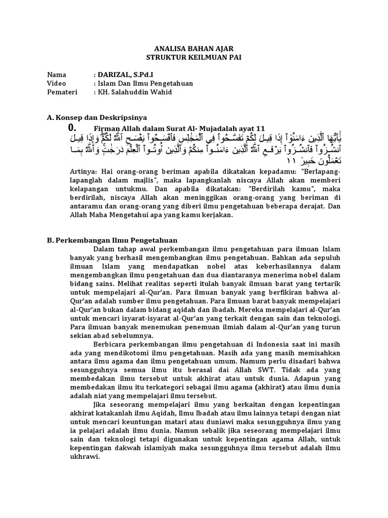 Analisa Bahan Ajar KB 1 | PDF