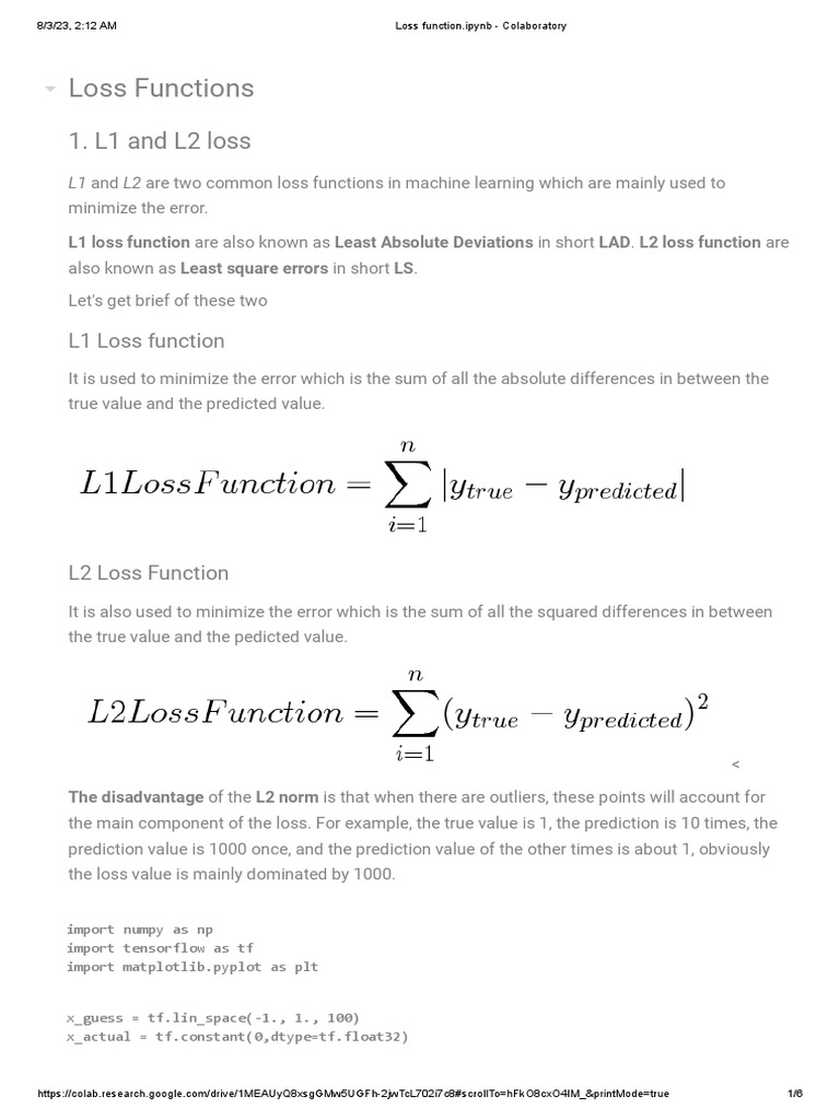 Loss Function - Ipynb - Colaboratory | PDF | Applied Mathematics | Statistics