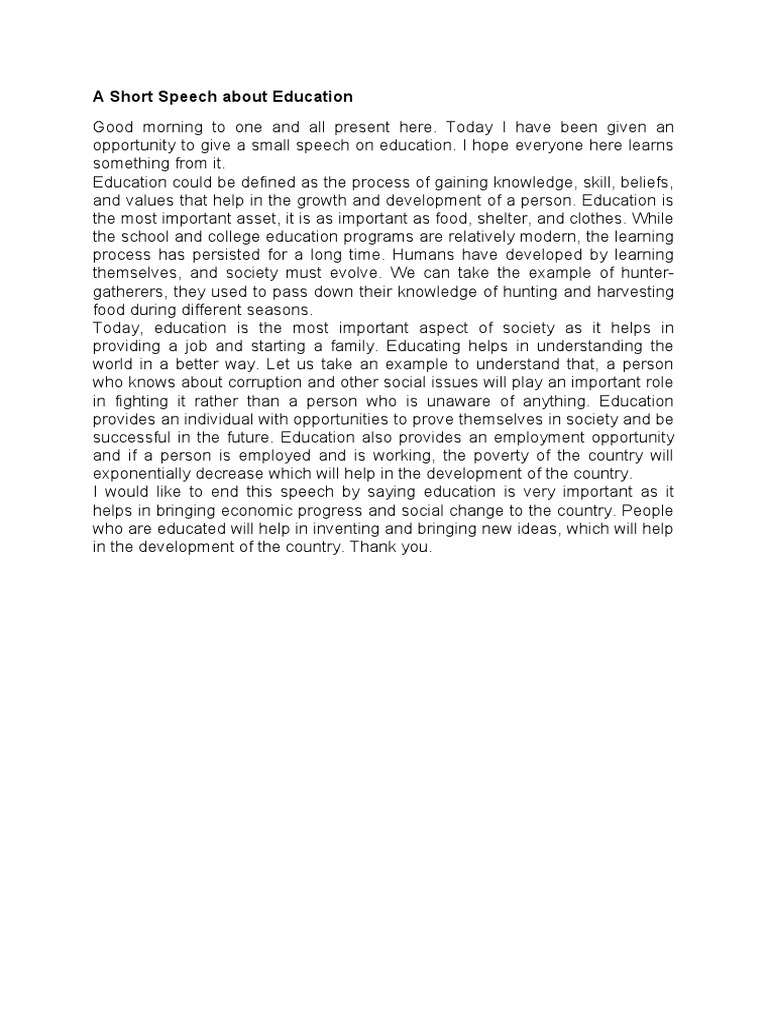 A Short Speech About Education | PDF