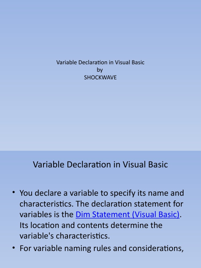 Variable Declaration In Visual Basic Pdf Variable Computer Science Class Computer 9485