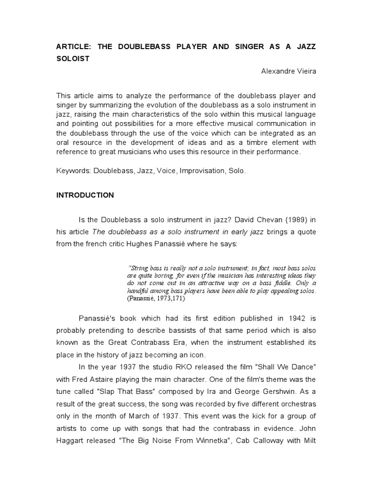 Article - The Doublebass Player and Singer As A Jazz Soloist | PDF ...