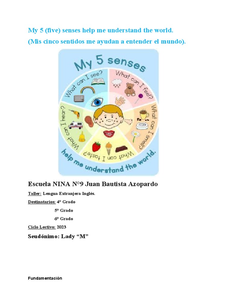 My 5 Senses | PDF | Aprendizaje | Segundo lenguaje