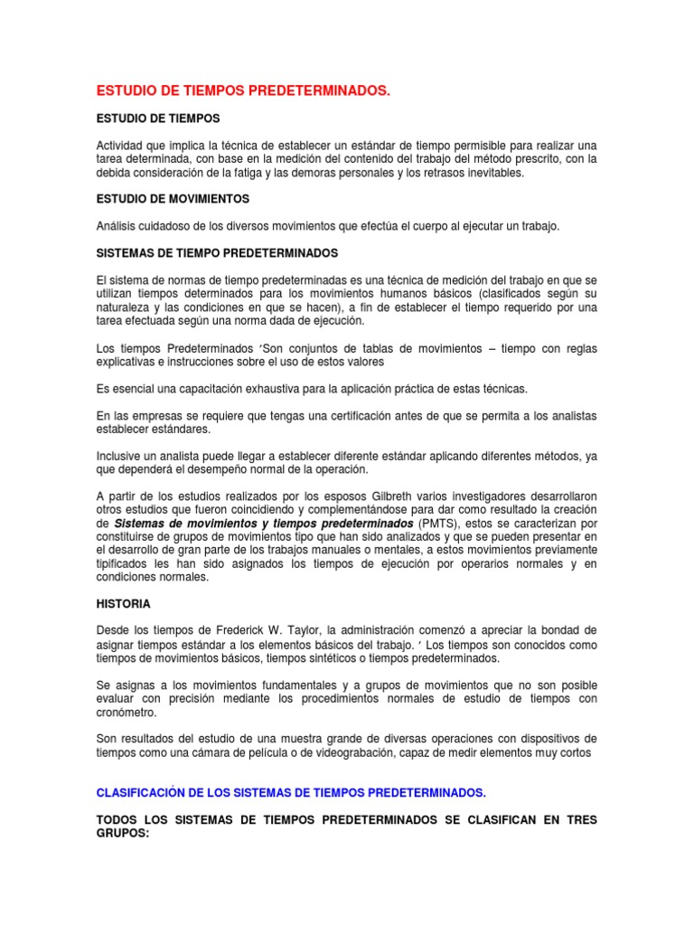 Unidad 1 Sistema De Tiempos Predet Alumno Pdf Hora Medición