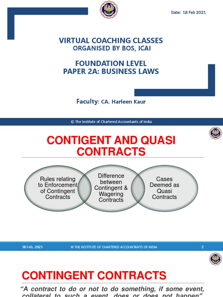 LVC Law PPT (CA Harleen KAur) Unit 6 Quasi and Contigent Contract | PDF ...